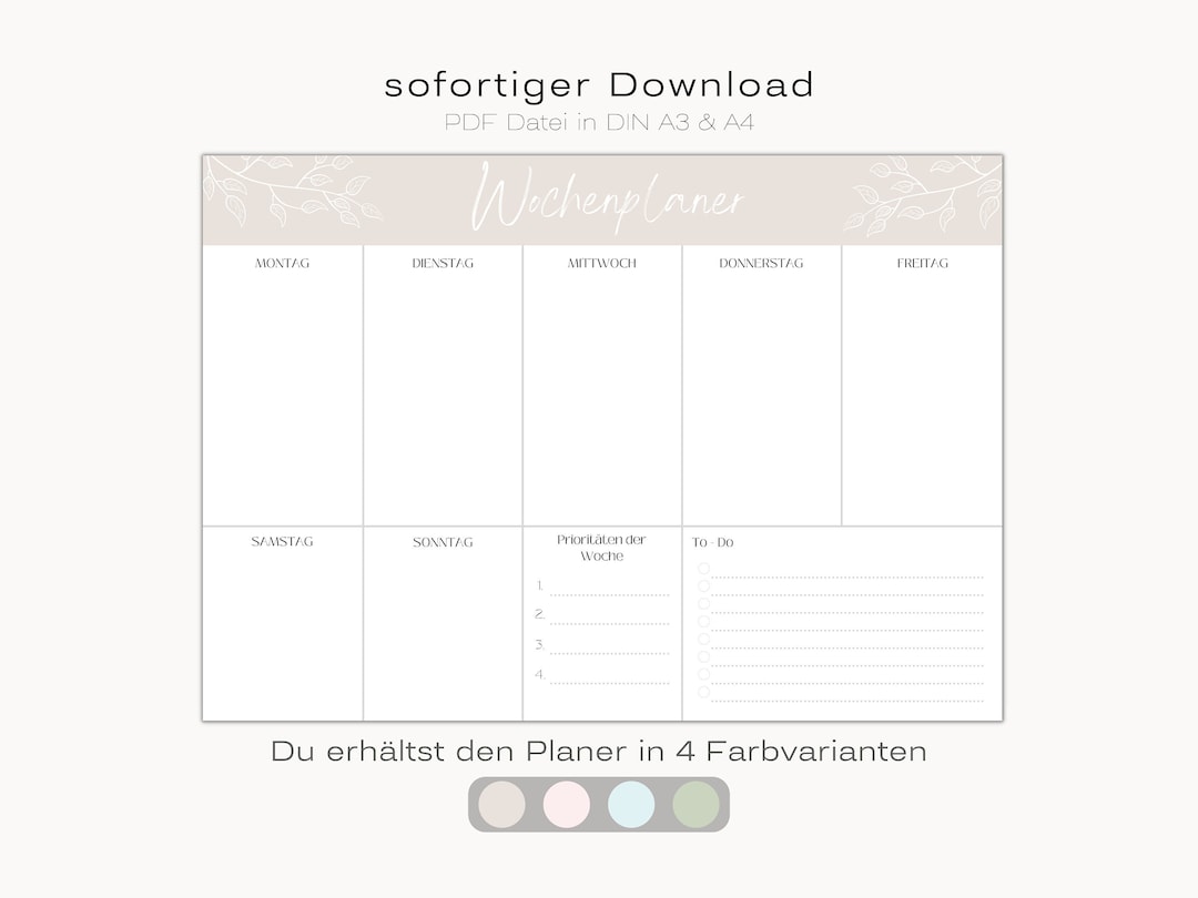 Wochenplaner DIN A3 und A4 Home Office To-Do Liste - Etsy.de
