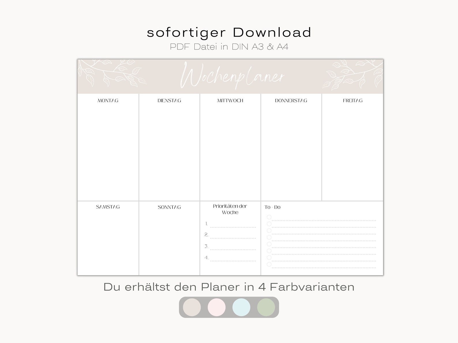 Wochenplaner DIN A3 und A4 Home Office To-Do Liste - Etsy.de