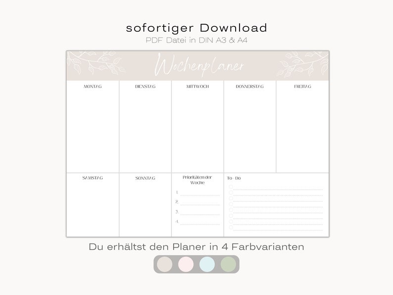 Wochenplaner DIN A3 und A4 Home Office To-Do Liste - Etsy.de