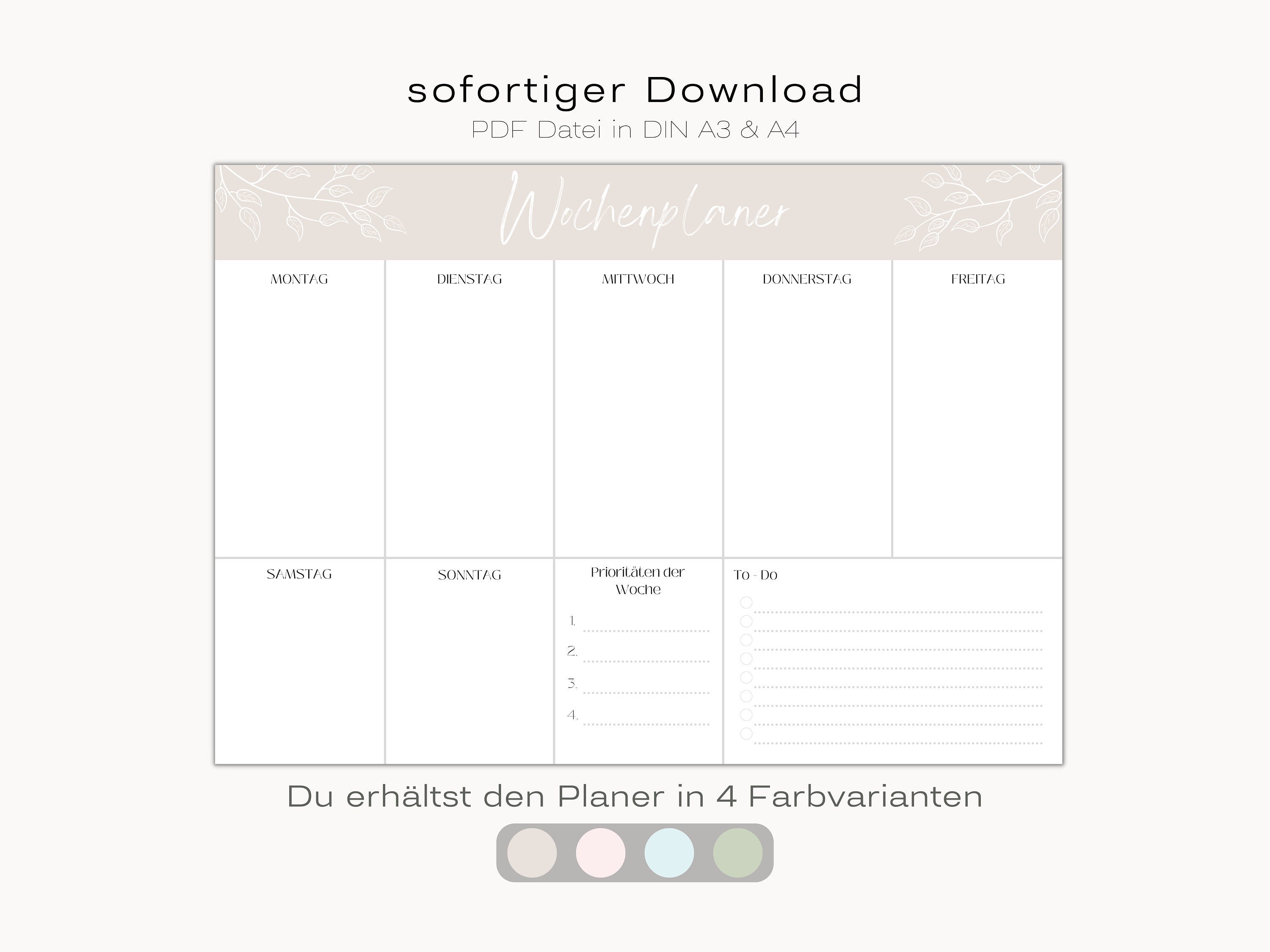 Wochenplaner DIN A3 und A4 Home Office To-Do Liste - Etsy.de