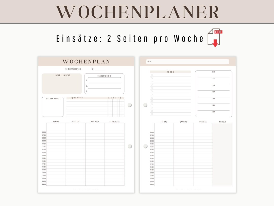 Weekly Plan PDF for Printing | Undated Weekly Overview as Planner ...