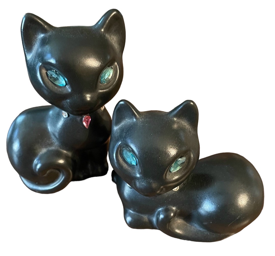 Adorable Black Cats Gem Jeweled Cats Ceramic Kittens With Blue Eyes ...
