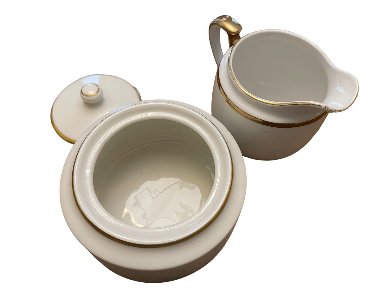 Sugar Bowl and Creamer Set Gold Trim White China Sugar Bowl With Lid ...