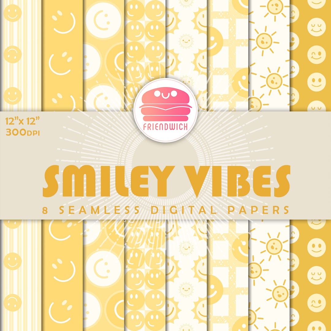 SMILEY VIBES, Groovy Retro Happy Face, Seamless Pattern, Smiley Face ...