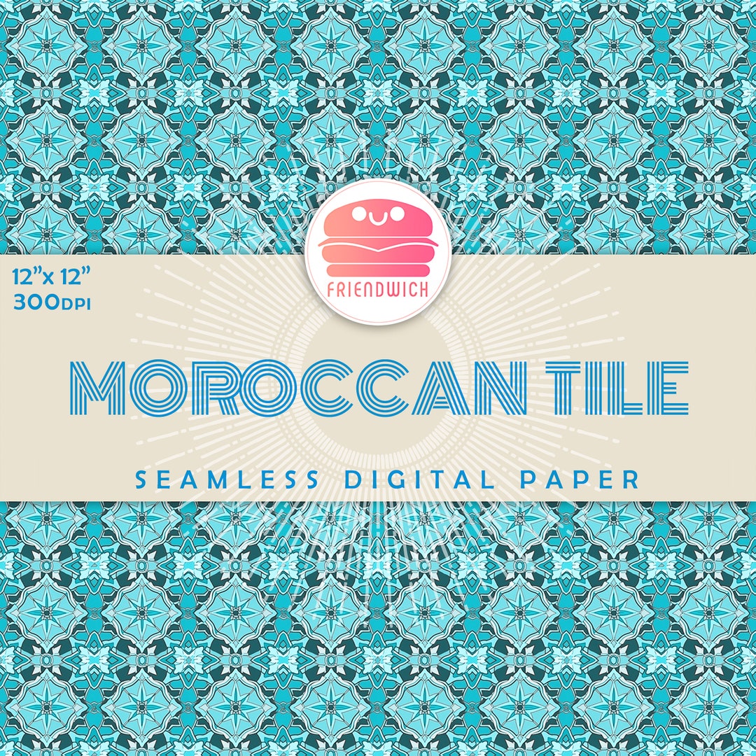 Moroccan Blue Tile Digital Paper, Aqua Ornamental Scrapbook Paper ...