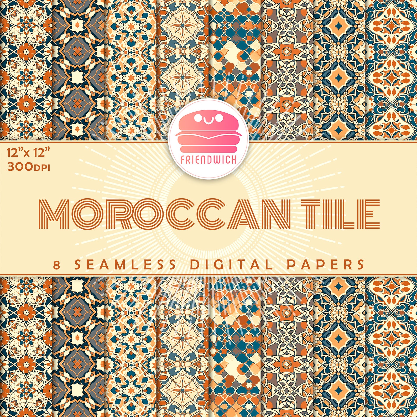 Moroccan Summer Tile Digital Paper, Warm Ornamental Scrapbook Paper ...