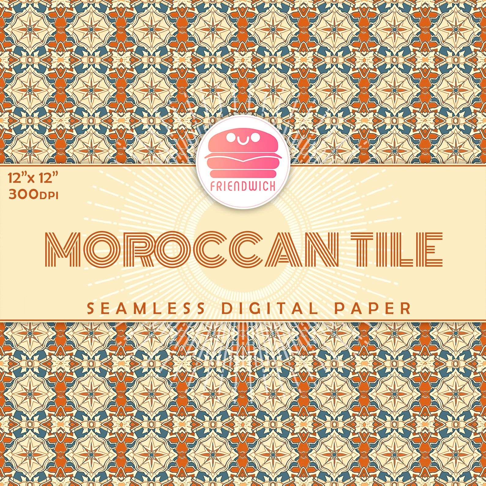 Moroccan Summer Tile Digital Paper, Warm Ornamental Scrapbook Paper ...