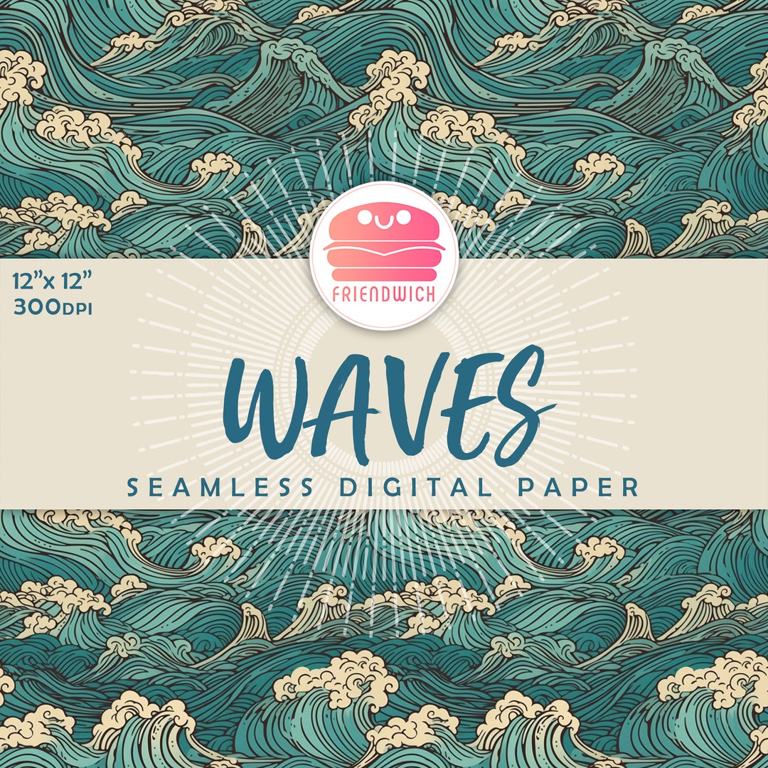 Waves Digital Paper, Blue Gradient, Ocean Wave Paper, Blue Green Sea ...