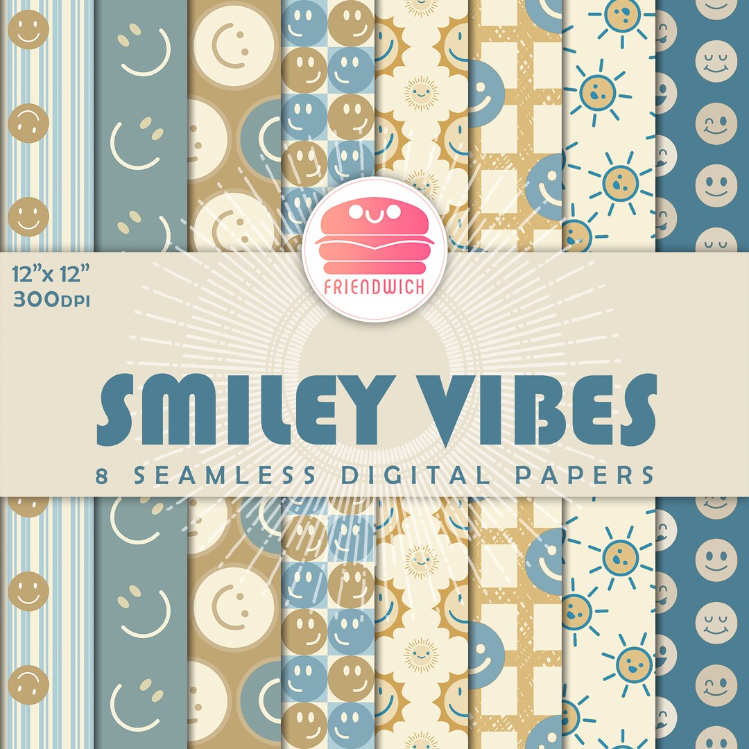 SMILEY VIBES, Groovy Retro Happy Face, Seamless Pattern, Smiley Face ...