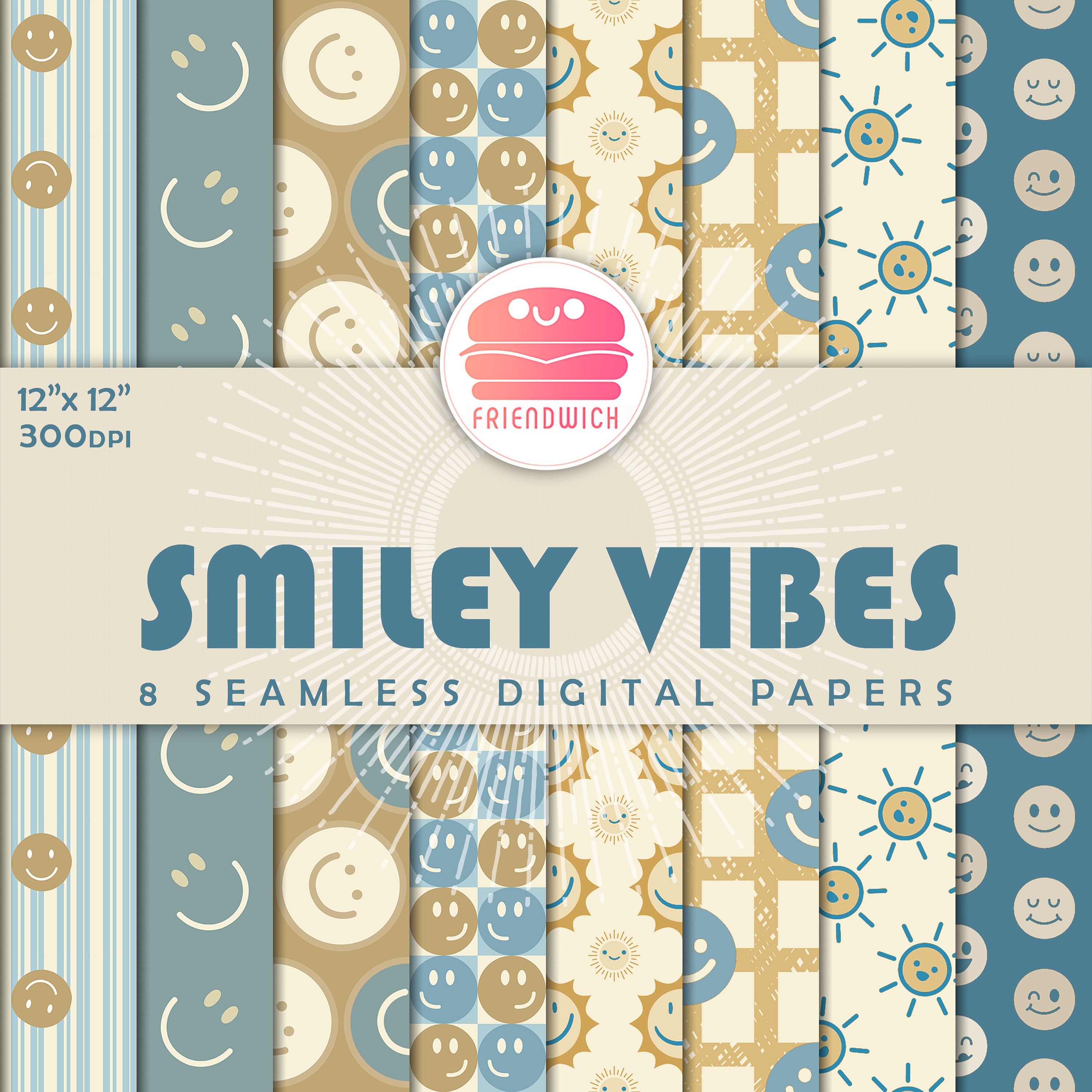 SMILEY VIBES, Groovy Retro Happy Face, Seamless Pattern, Smiley Face ...
