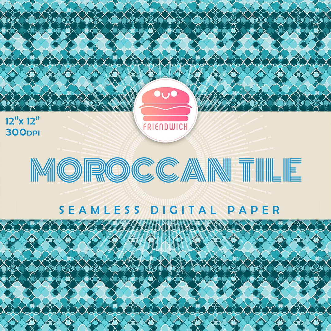 Moroccan Blue Tile Digital Paper, Aqua Ornamental Scrapbook Paper ...