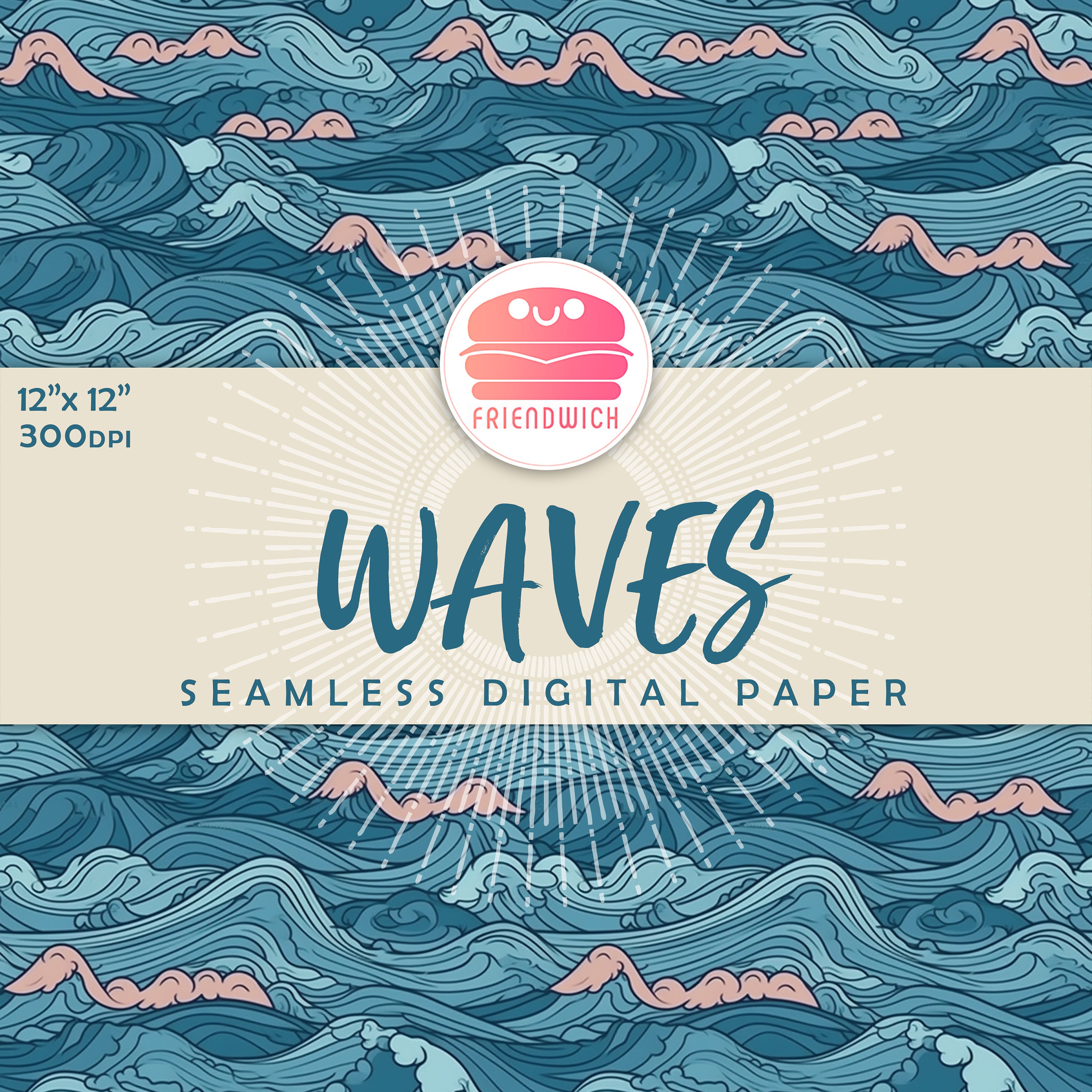 Waves Digital Paper, Blue Gradient, Ocean Wave Paper, Blue Green Sea ...