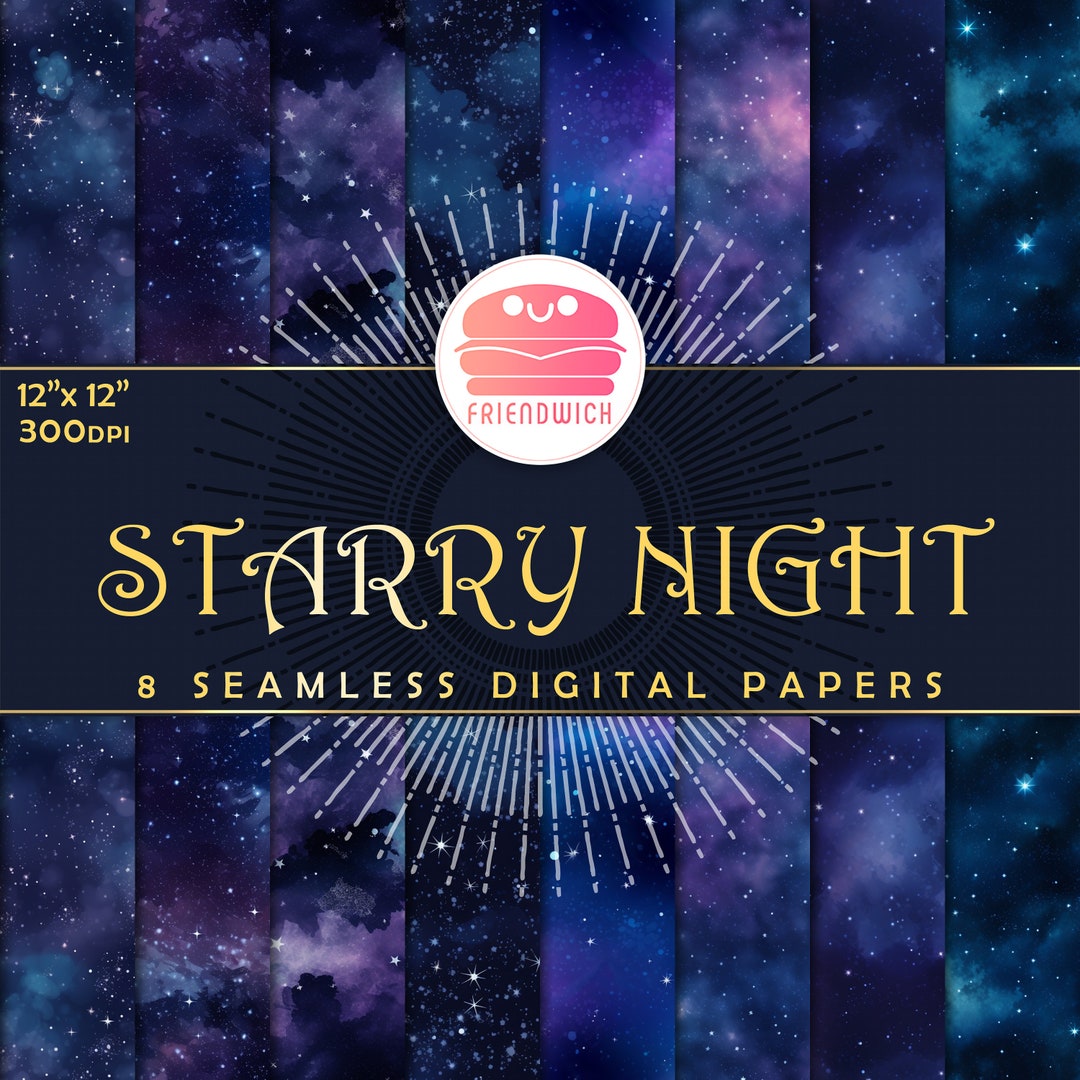 Starry Night Digital Paper, Galaxy Digital Paper, Seamless Textures ...