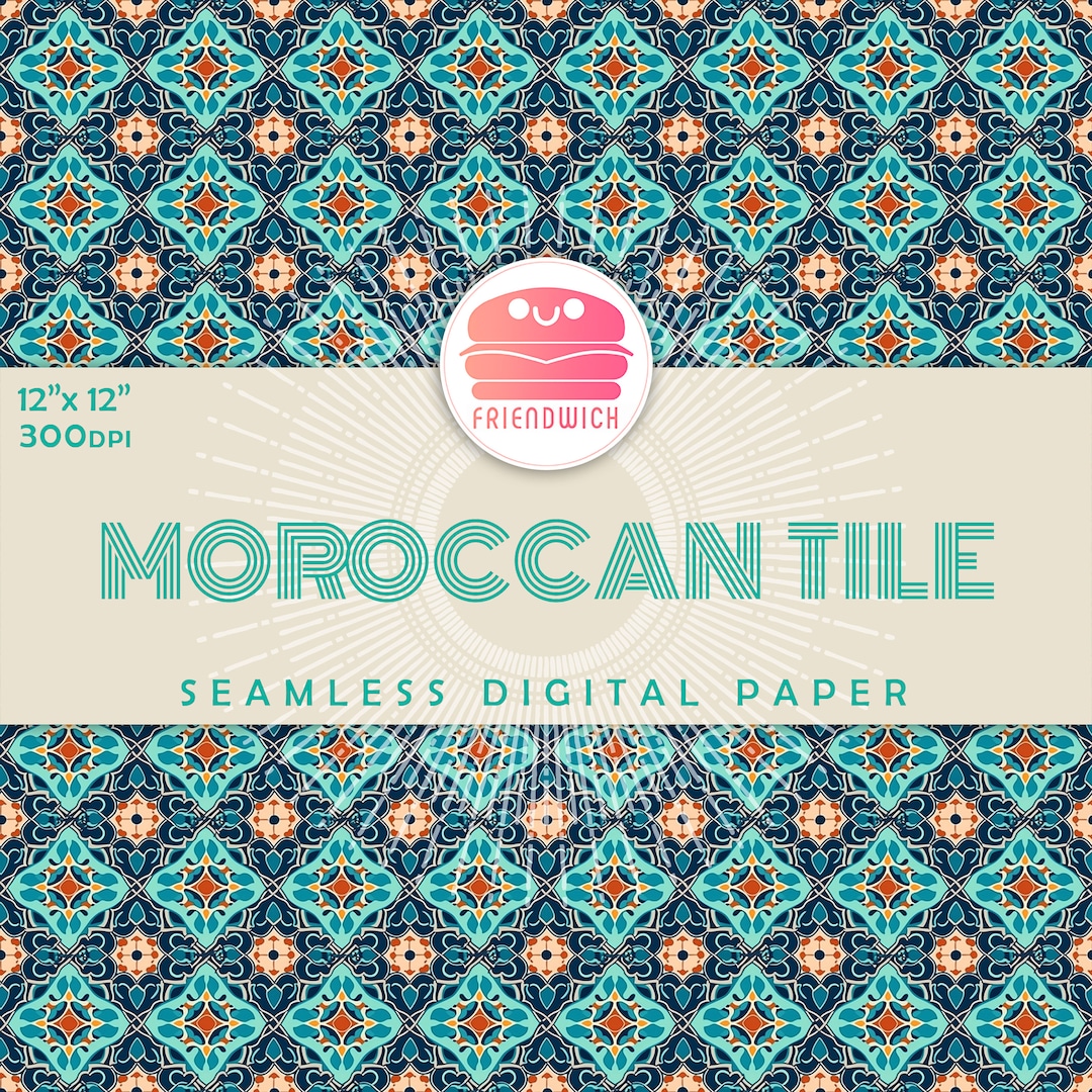 Moroccan Tile Digital Paper, Green Ornamental Scrapbook Paper ...