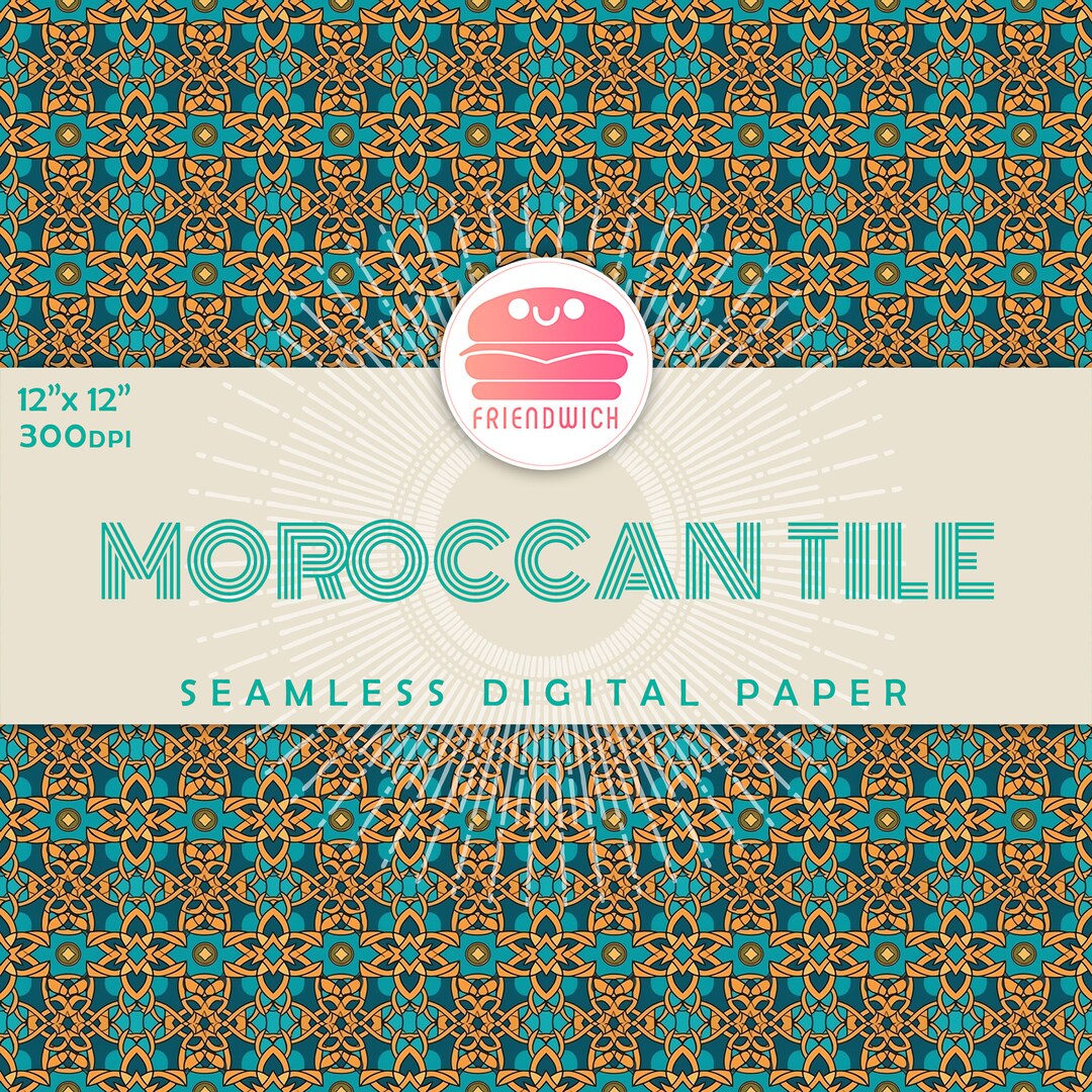 Moroccan Tile Digital Paper, Green Ornamental Scrapbook Paper ...