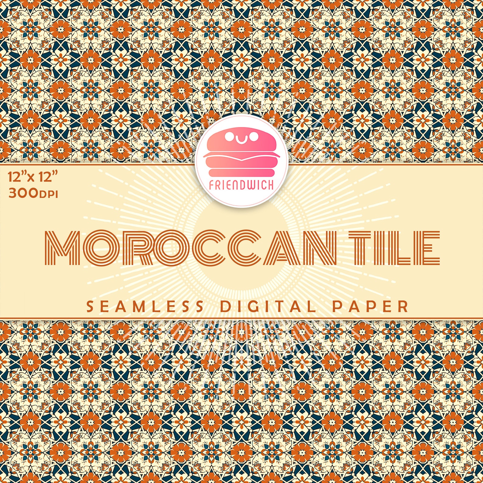 Moroccan Summer Tile Digital Paper, Warm Ornamental Scrapbook Paper ...