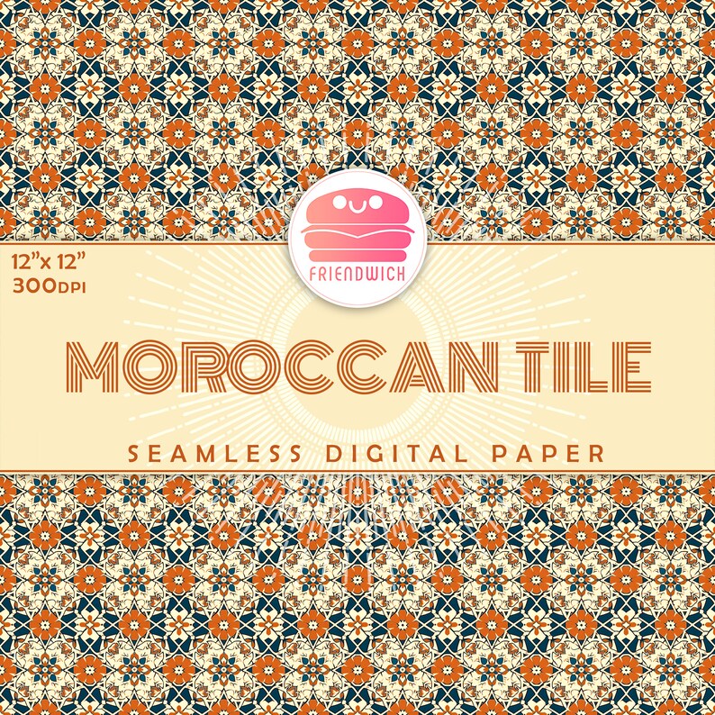 Moroccan Summer Tile Digital Paper, Warm Ornamental Scrapbook Paper ...