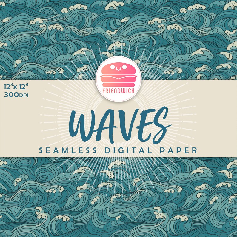 Waves Digital Paper, Blue Gradient, Ocean Wave Paper, Blue Green Sea ...