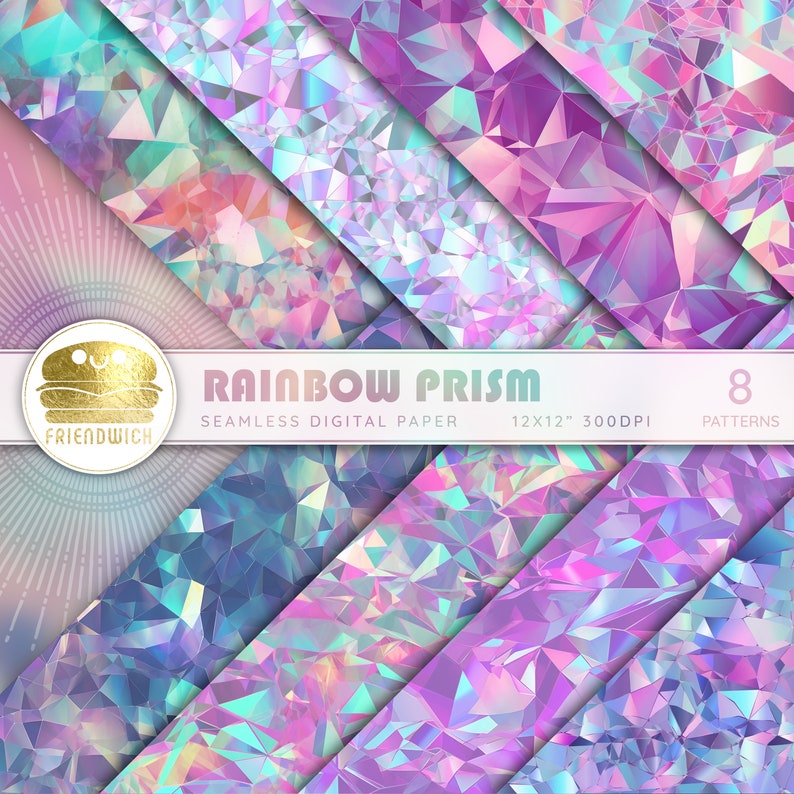 Iridescent Rainbow Digital Paper, Shiny Holographic Scrapbook Paper ...