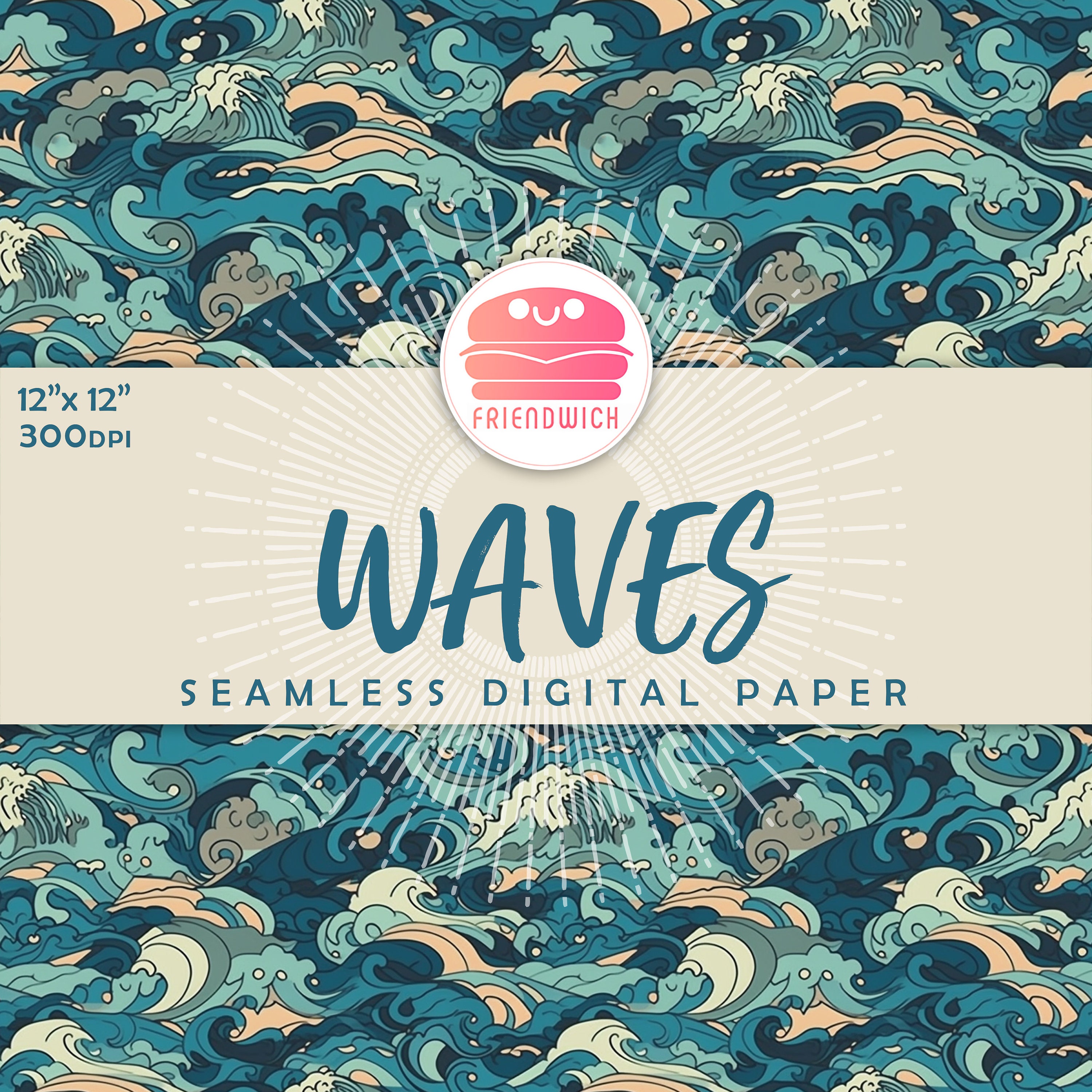 Waves Digital Paper, Blue Gradient, Ocean Wave Paper, Blue Green Sea ...
