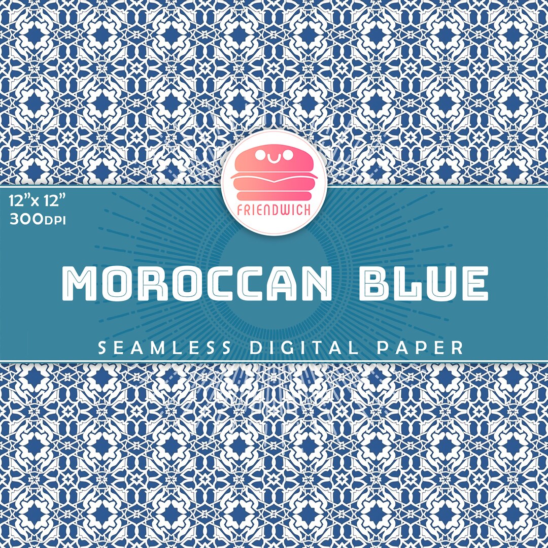 Moroccan Blue and White Tile Digital Paper, Aqua Ornamental Scrapbook ...