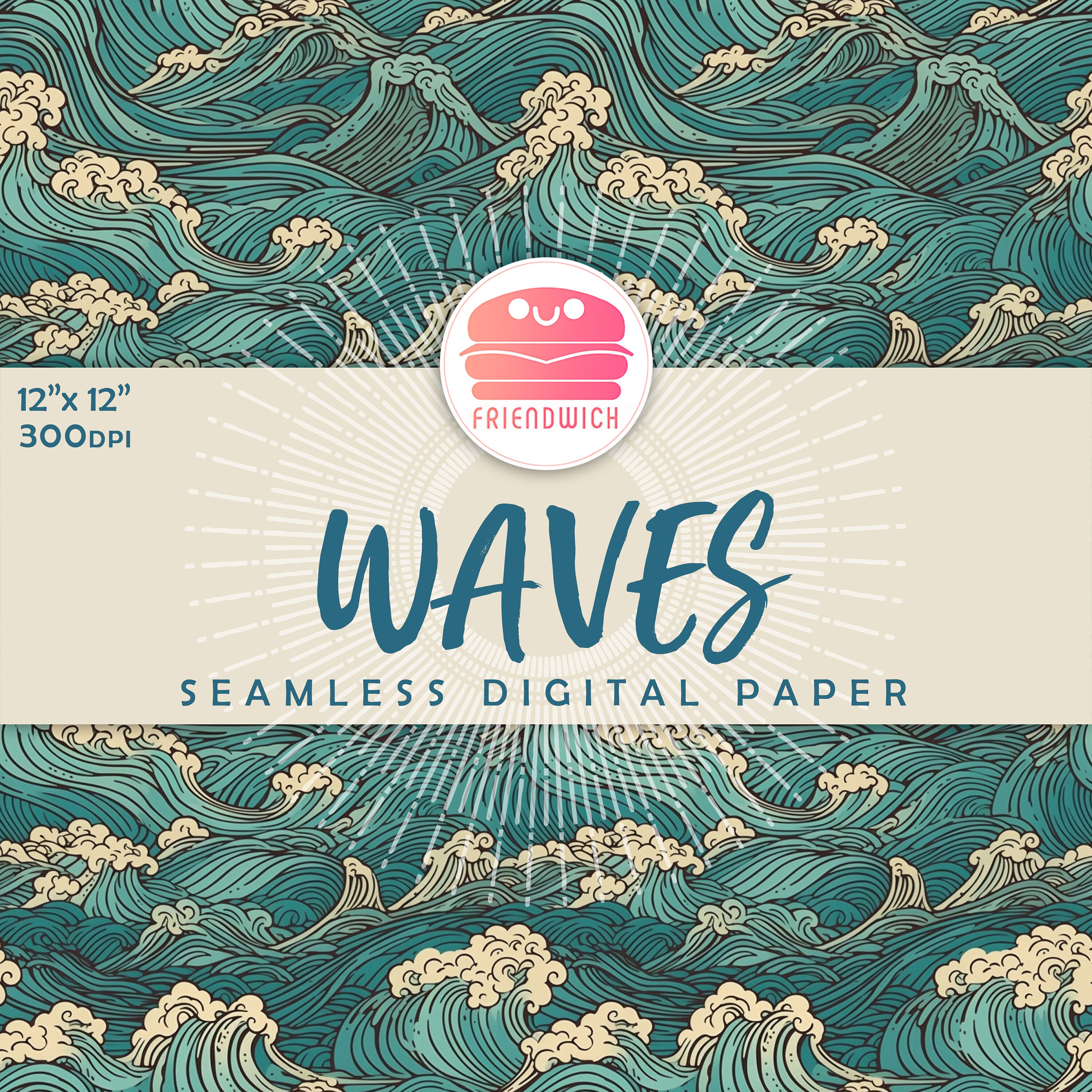 Waves Digital Paper, Blue Gradient, Ocean Wave Paper, Blue Green Sea ...