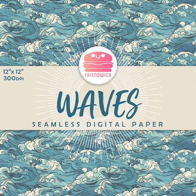 Waves Digital Paper, Blue Gradient, Ocean Wave Paper, Blue Green Sea ...