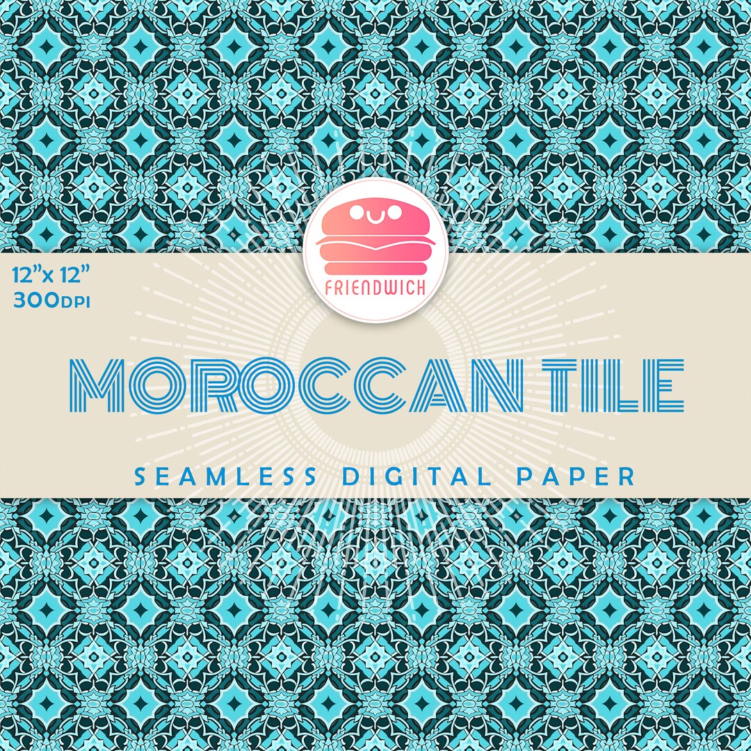 Moroccan Blue Tile Digital Paper, Aqua Ornamental Scrapbook Paper ...