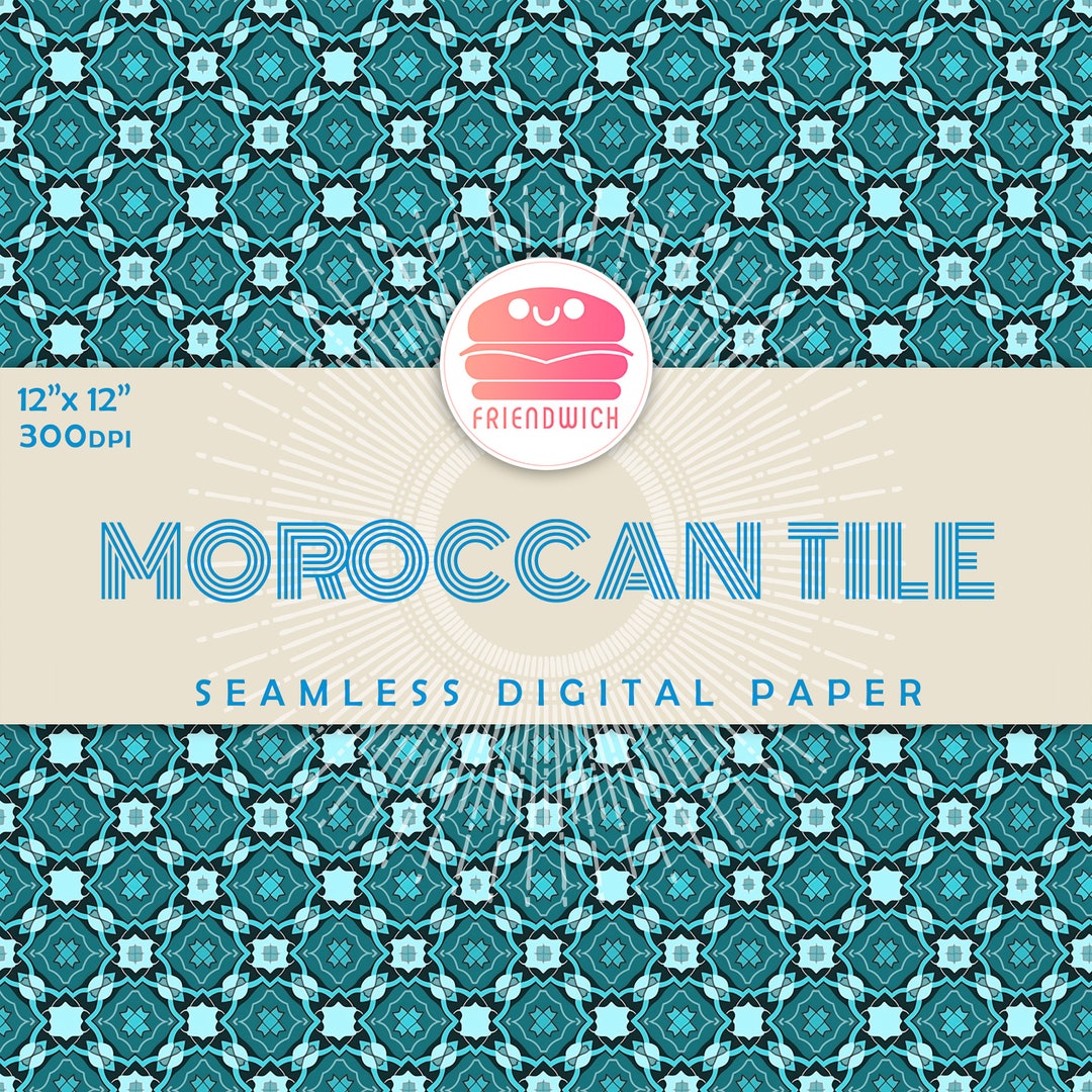 Moroccan Blue Tile Digital Paper, Aqua Ornamental Scrapbook Paper ...