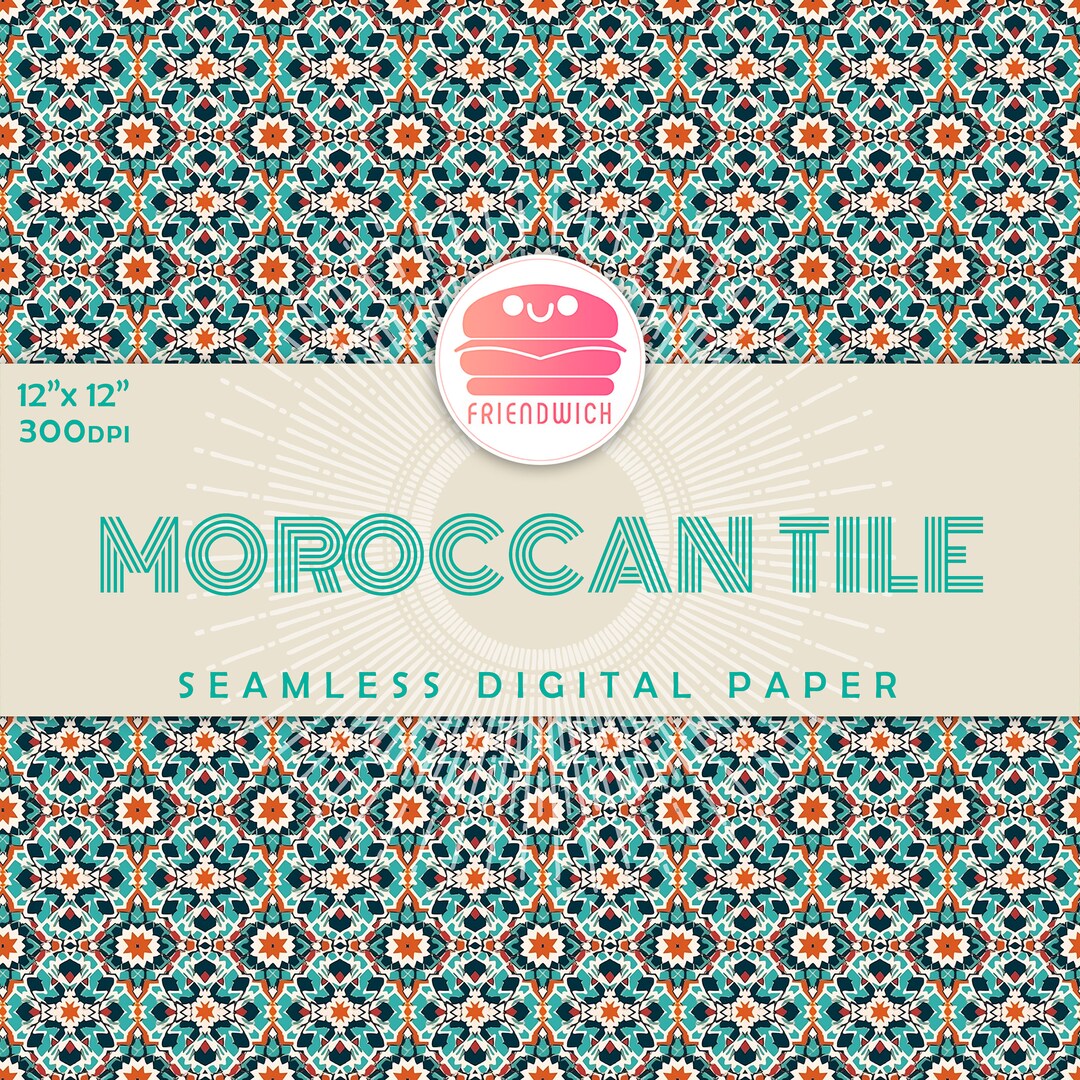 Moroccan Tile Digital Paper, Green Ornamental Scrapbook Paper ...