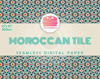 Moroccan Summer Tile Digital Paper, Warm Ornamental Scrapbook Paper ...