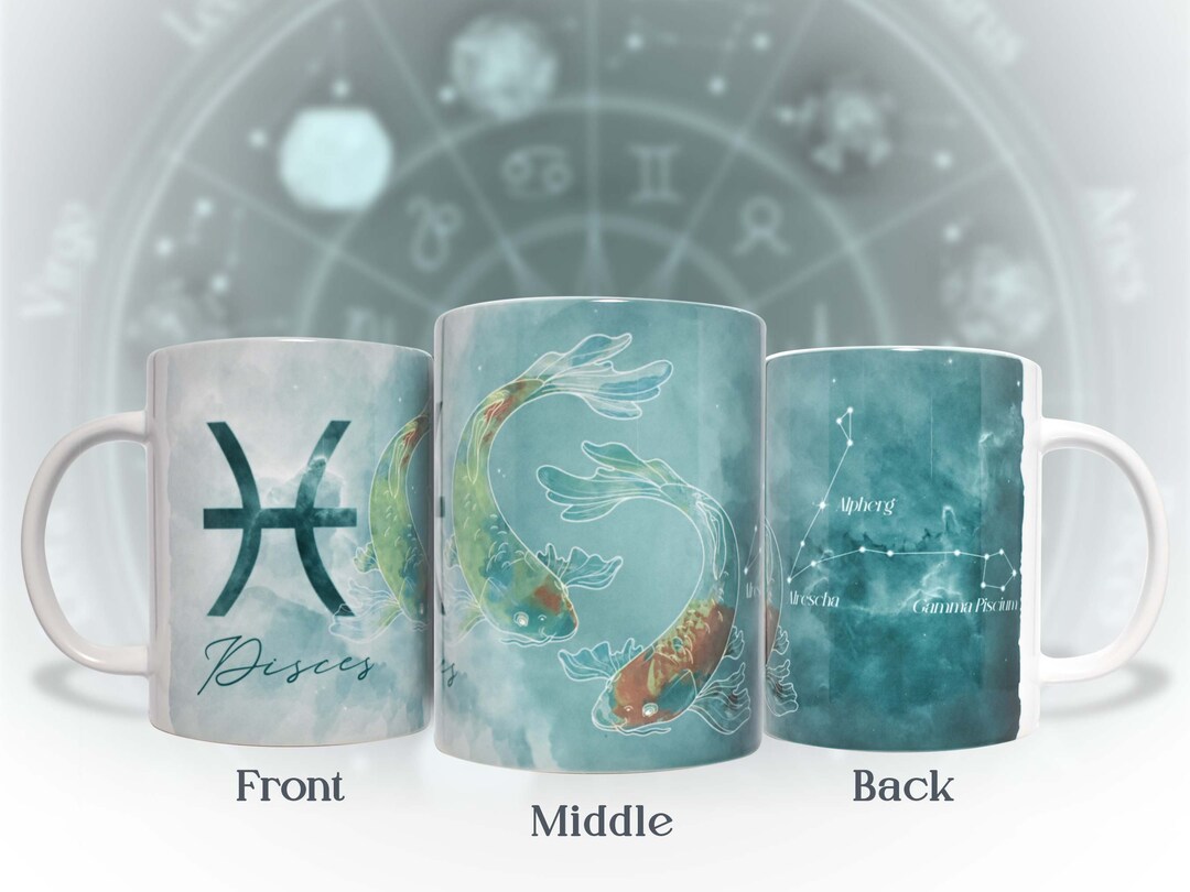 Pisces Zodiac Mug Gift - 15oz Light Green Coffee Ceramic Cup With Fish ...