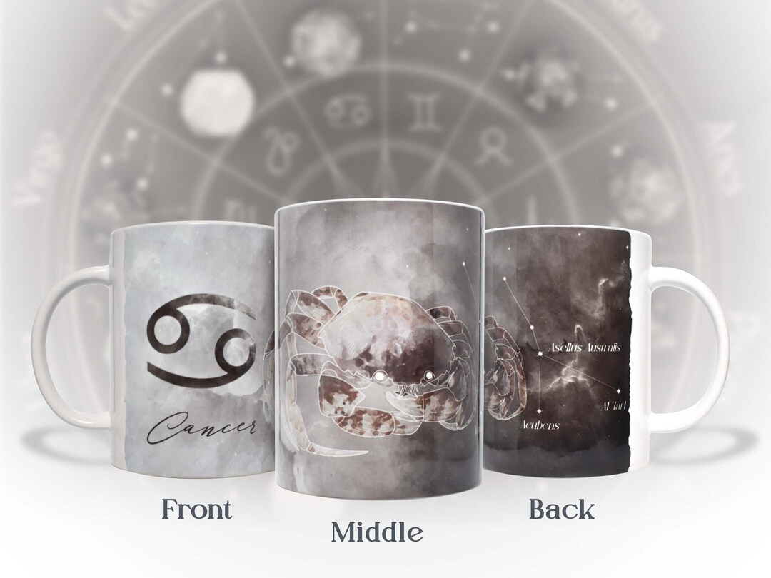 Cancer Zodiac Mug 15 Oz | Crab Symbol & Constellation | Silver Ceramic ...