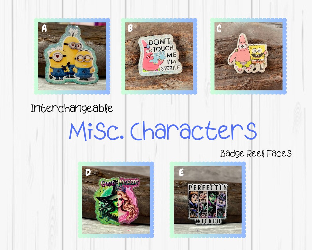 Misc Characters- Interchangeable Badge Reel Faceplates - Etsy