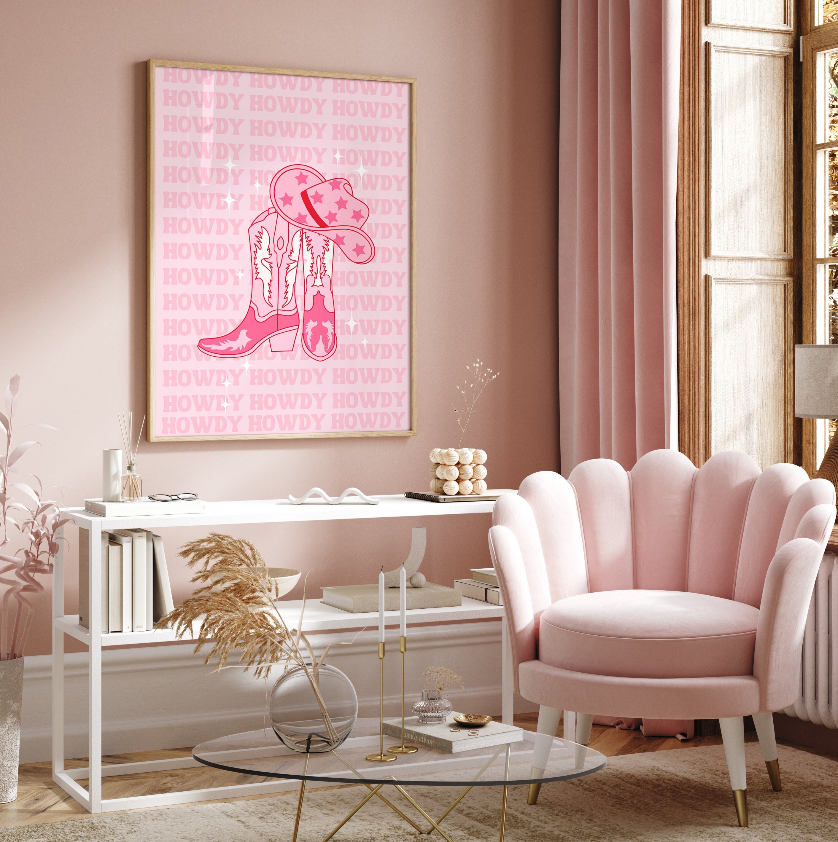 Cowgirl Boots Print Pink Bedroom Decor Preppy Dorm Room Decor Retro