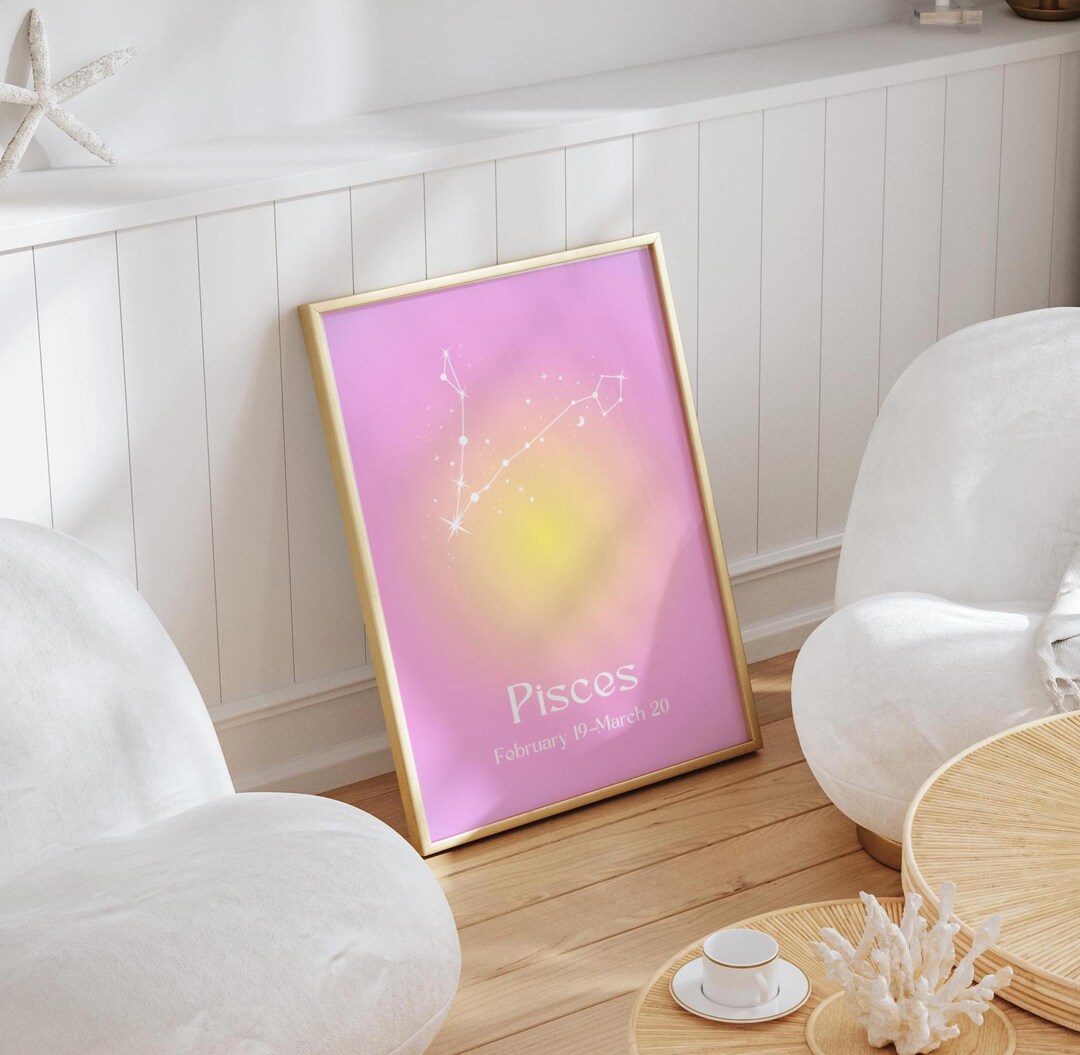 Pisces Print, Zodiac Poster, Preppy Pink Wall Art,digital Download ...