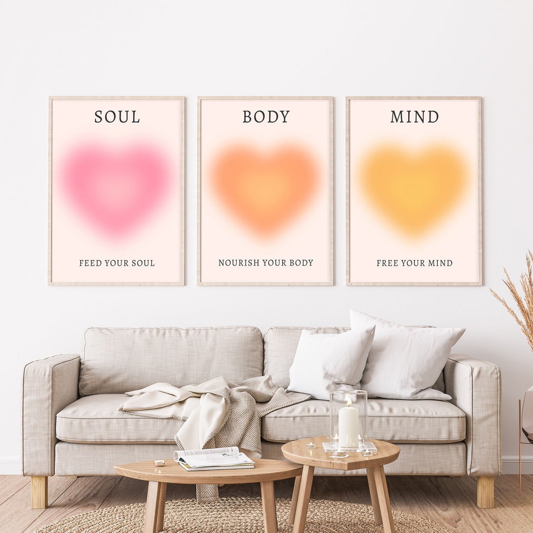 Positive Aura Posters Set of 3, Mind Body Soul Poster, Gradient Print ...