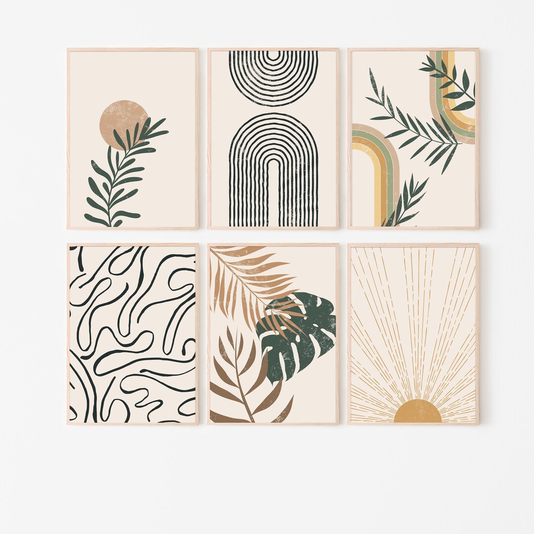 Boho Gallery Wall Art Set of 3, Mid Century Modern Prints, Bohemian ...