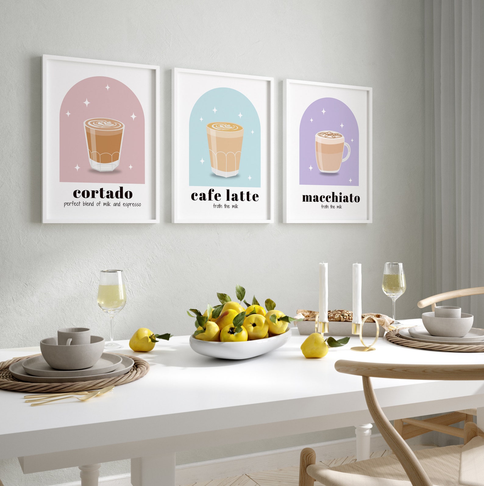 Preppy Wall Art,set of 3 Coffee Poster Set, Cafe Latte Print, Macchiato ...