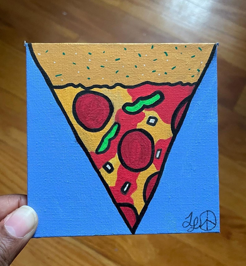 Food Painting, Pizza Painting, Donut Painting, Acrylic Painting on 4x4 ...
