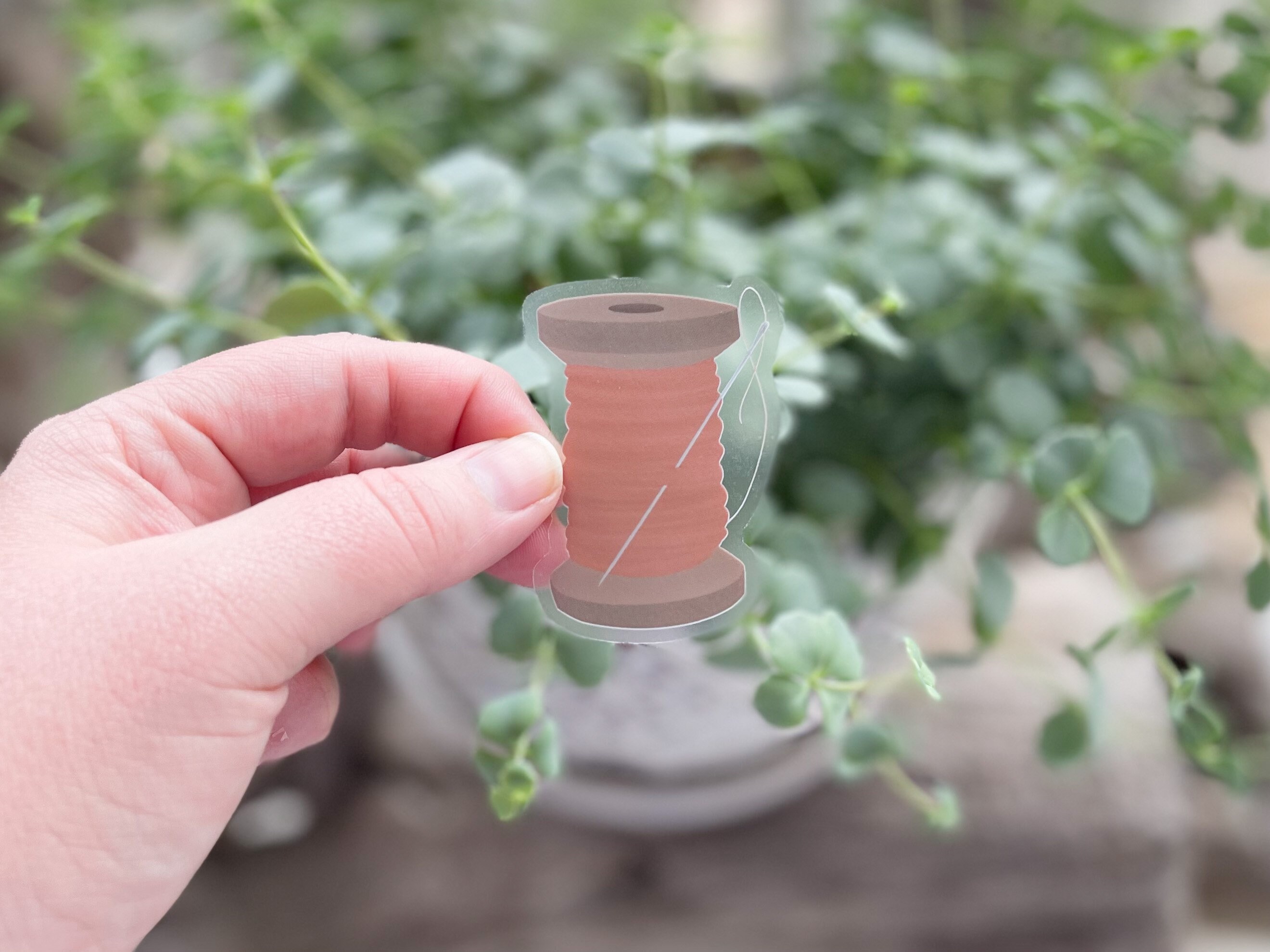 NEEDLE and THREAD STICKER Crafting Quilter Sewing Pink Peach Journal ...