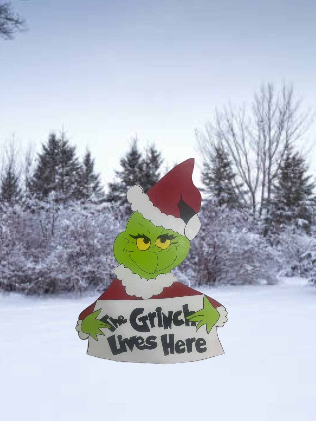 Hand Painted Wooden Yard Art the Grinch Lives Here Yard Sign or Door ...