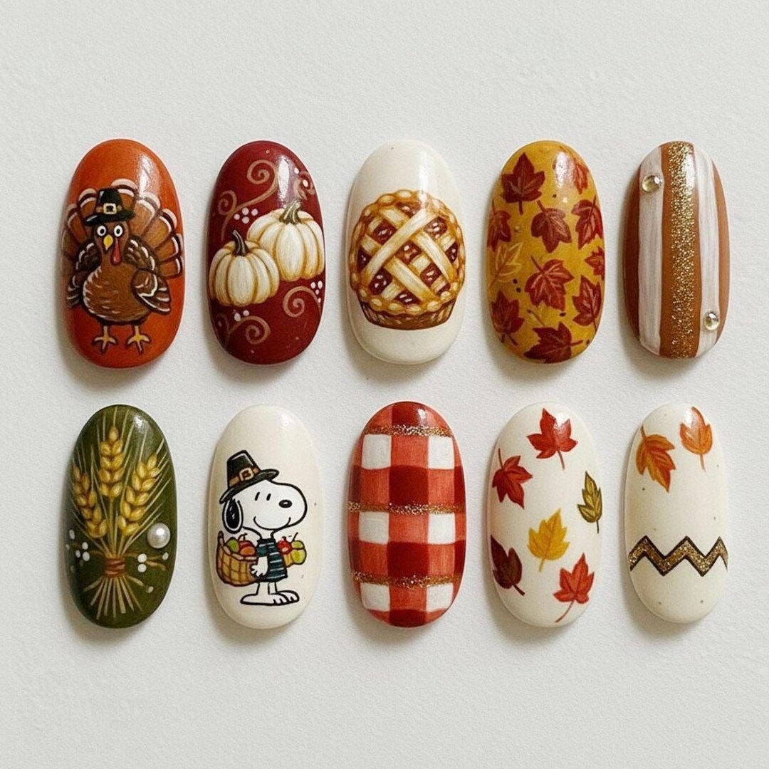 Trending Thanksgiving Cute Turkey and Pumpkin Press-on Nails, Fall ...