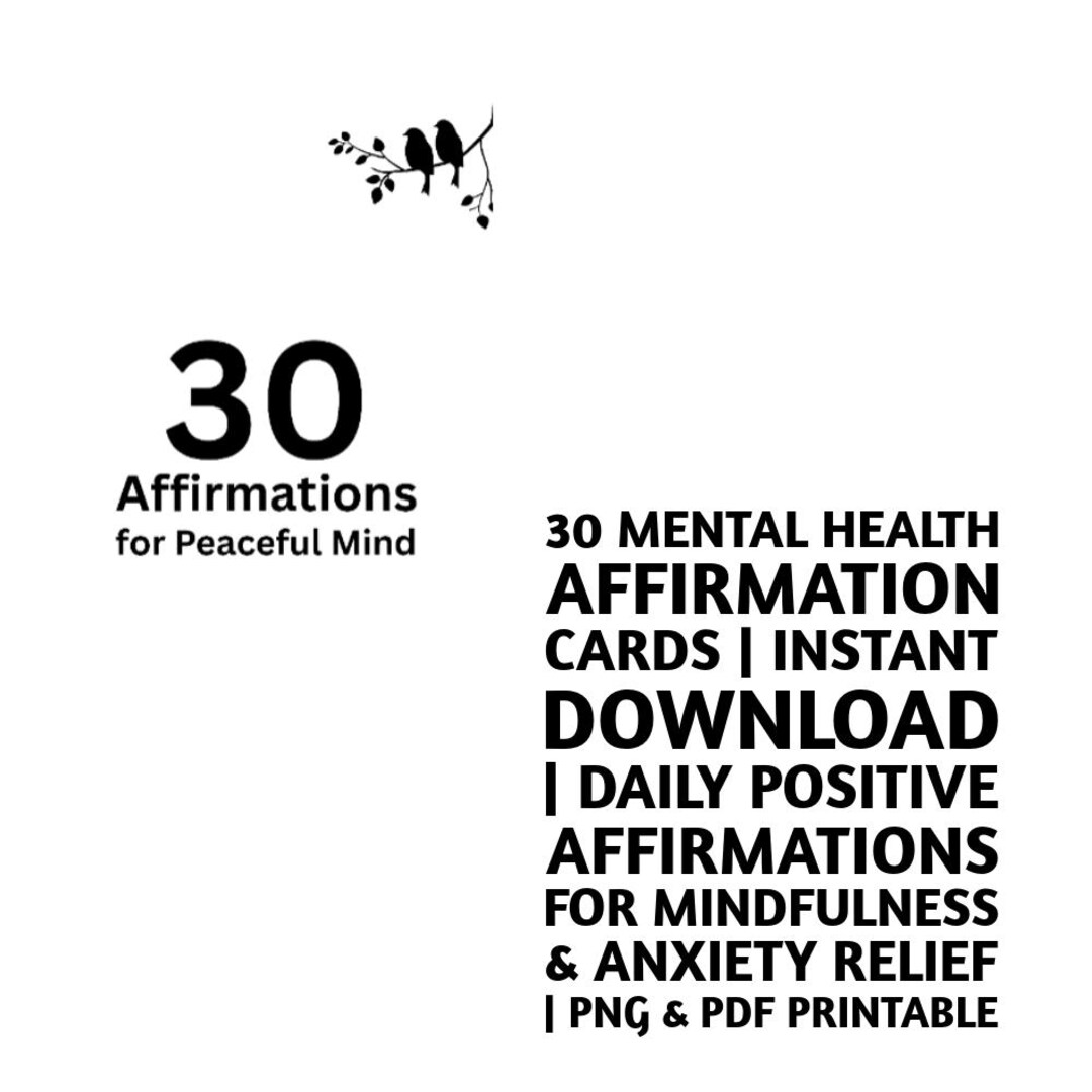 30 Mental Health Affirmation Cards | Instant Download | Daily Positive ...
