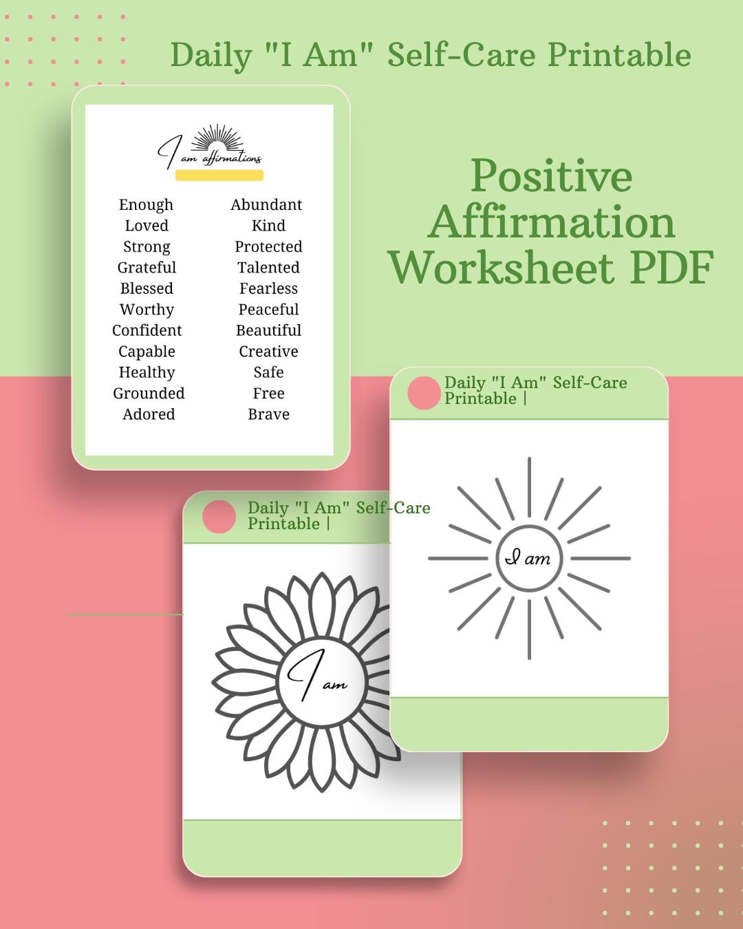 Positive Affirmation Worksheet: Daily Self-care Printable (PDF Download ...