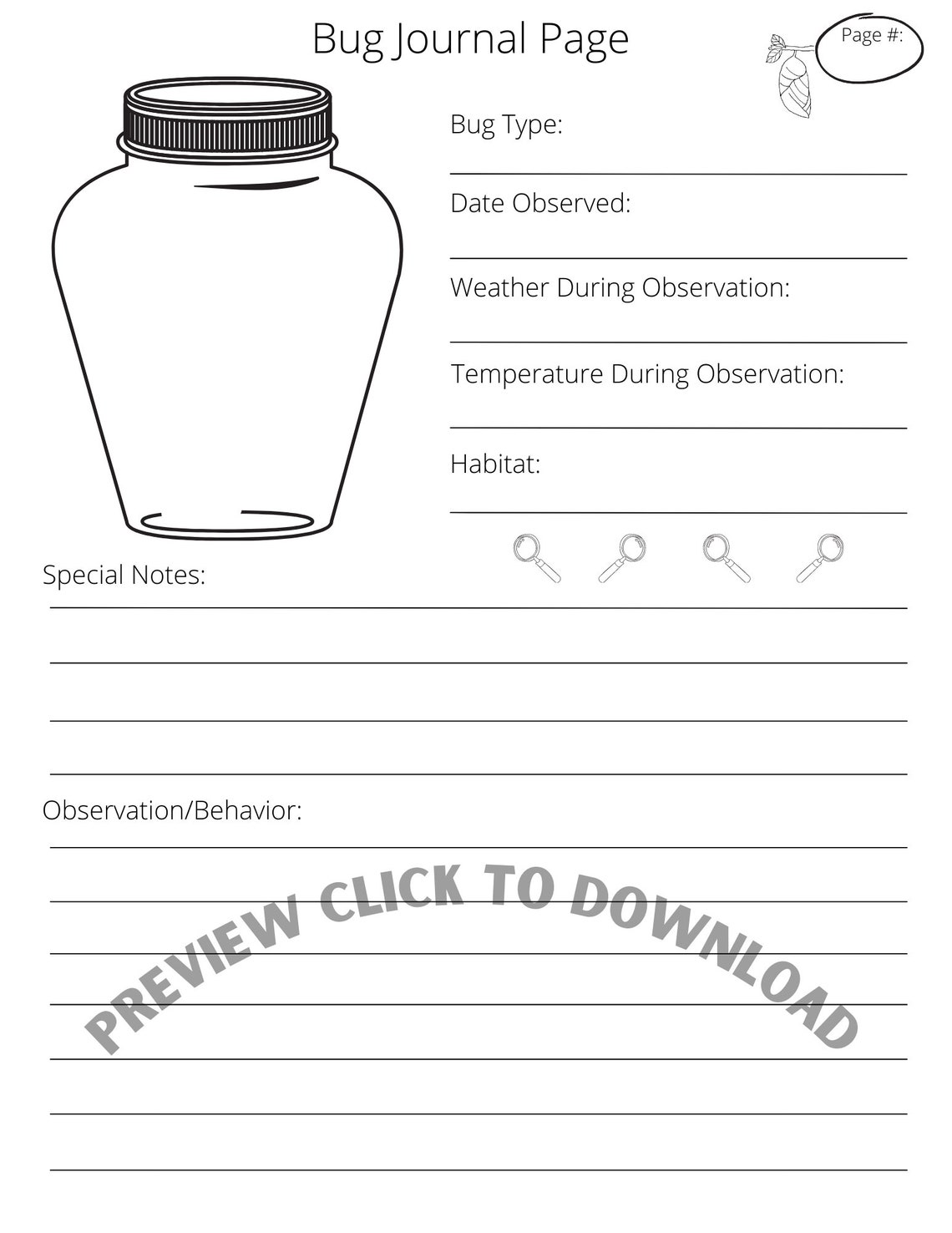 Bug Observation Journal Page for Kids (digital Download) - Etsy
