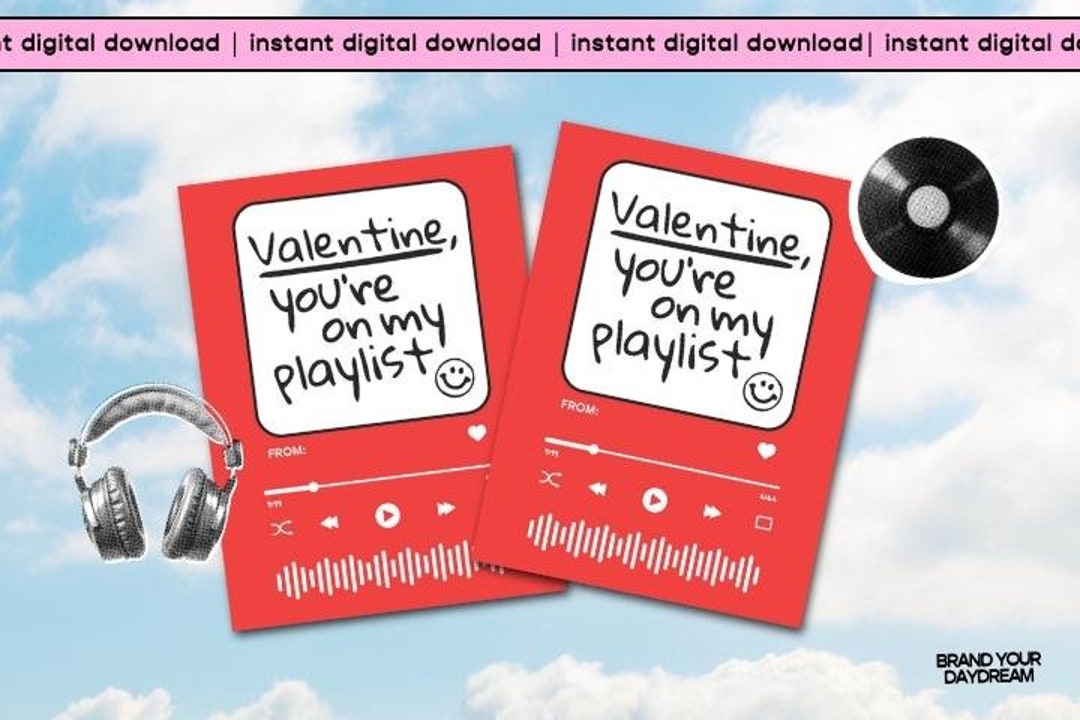 Music Playlist Digital Download Valentine's Day Cards Cute Kids ...