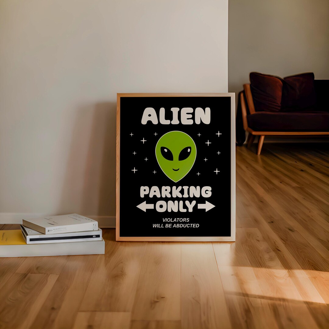 Alien Parking Digital Print | Dopamine Decor | Groovy Dorm Bedroom Wall ...