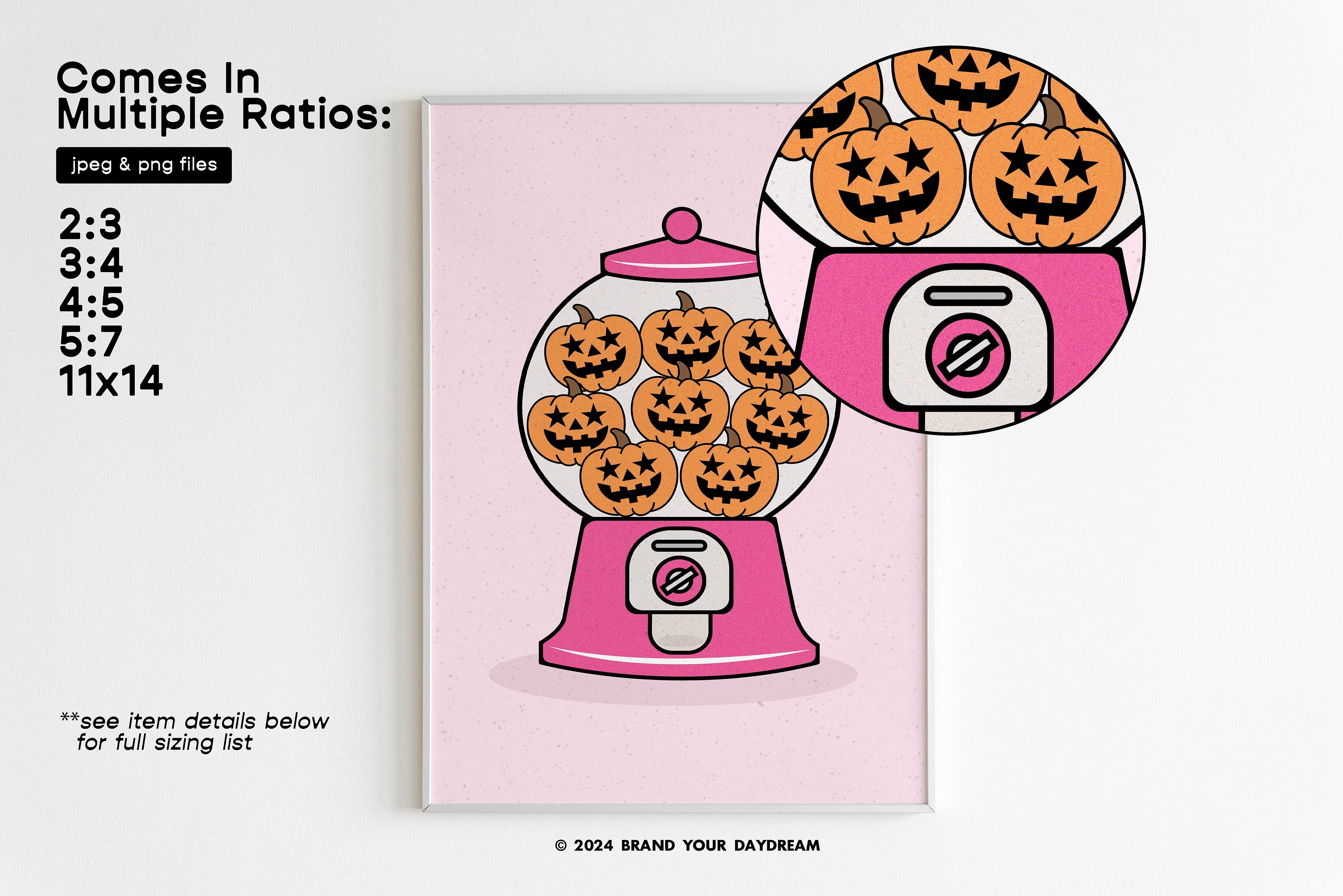 Pink Halloween Gumball Machine Print: Jack-o-lanterns, Girly Decor ...