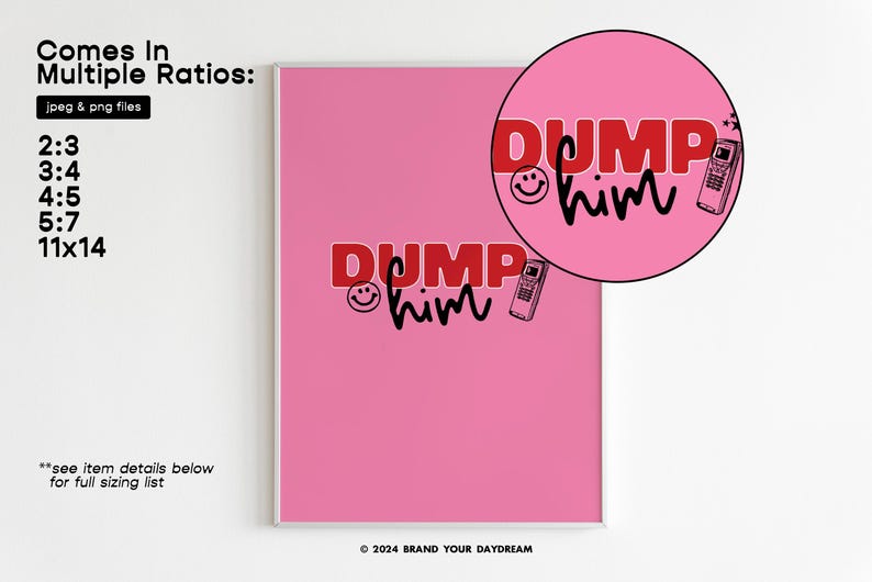 Dump Him Digital Print | Funny Girls Bedroom Wall Art | Aesthetic ...